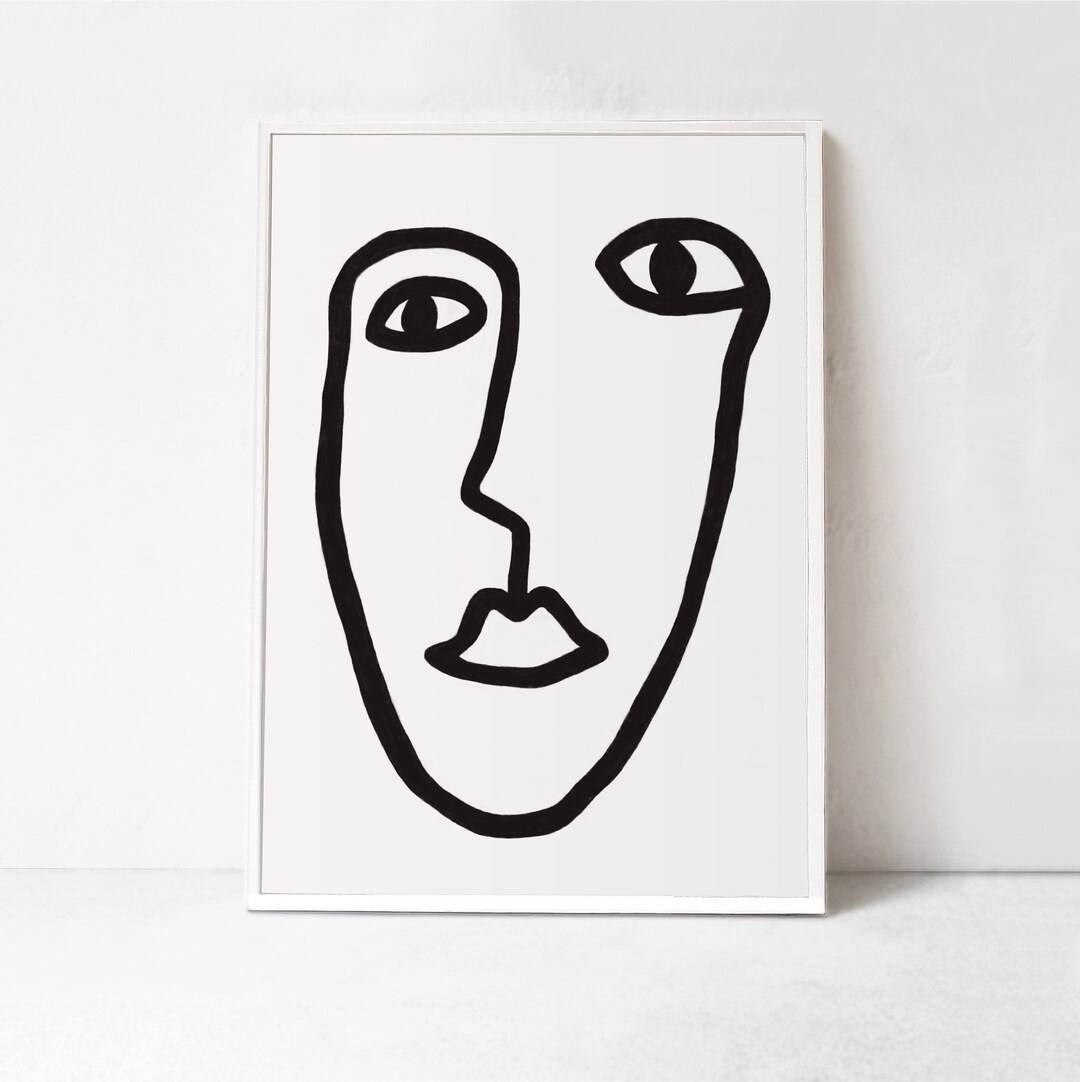 Line Art Print, Line Drawing, Face Poster Black and White Digital Print ...