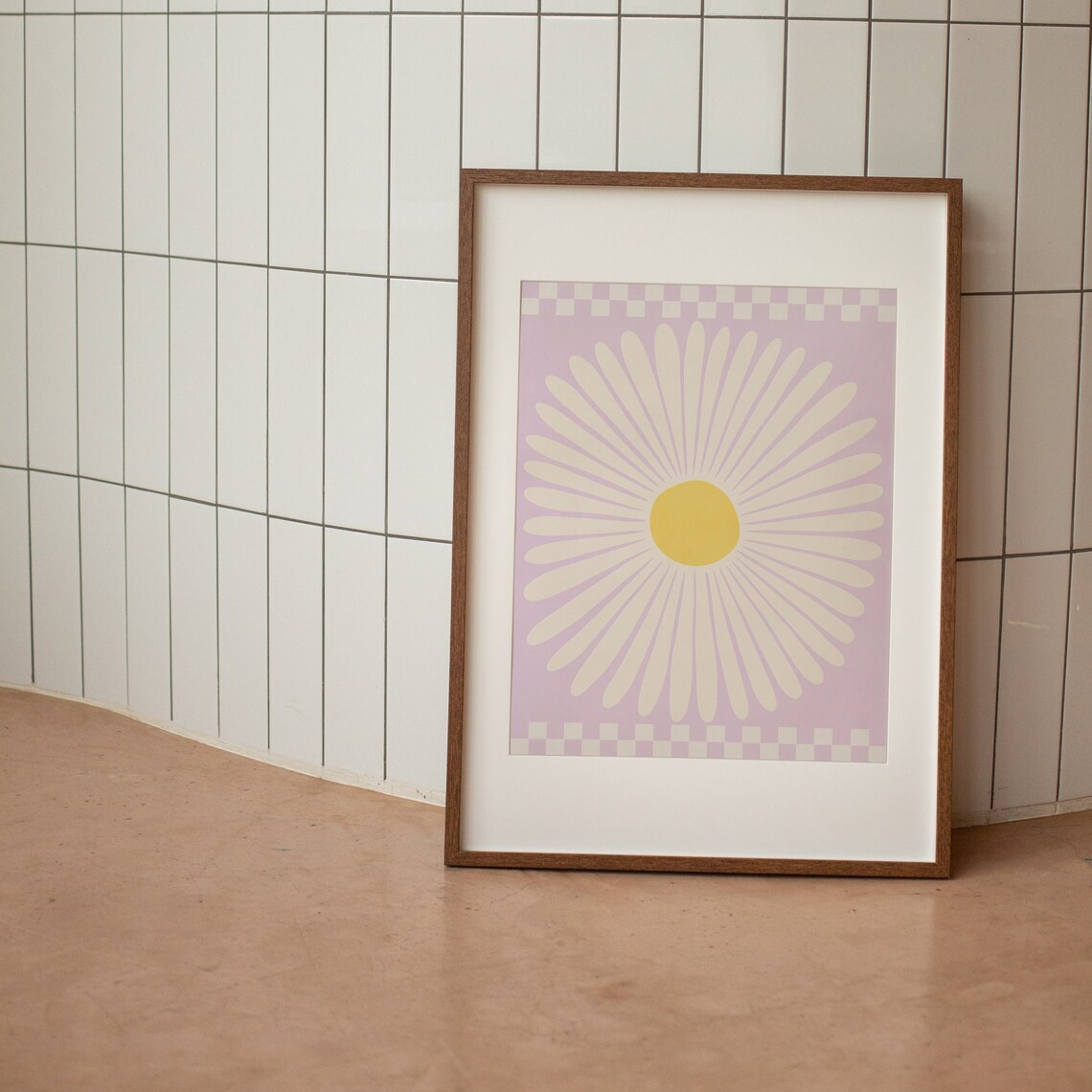 Daisy Poster, Floral Printable Art in Pastel Pink and Yellow ...