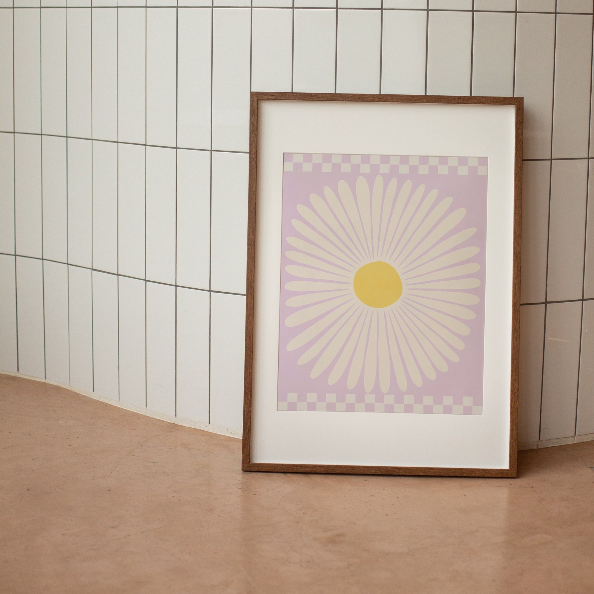 Daisy Poster, Floral Printable Art in Pastel Pink and Yellow ...