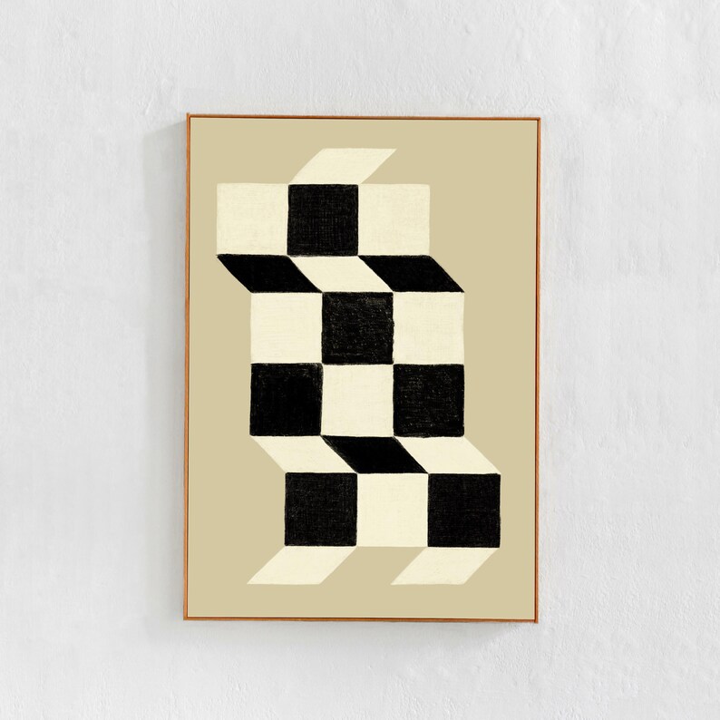 Abstract Checkered Poster Printable Wall Art in Neutral Tones, Beige ...