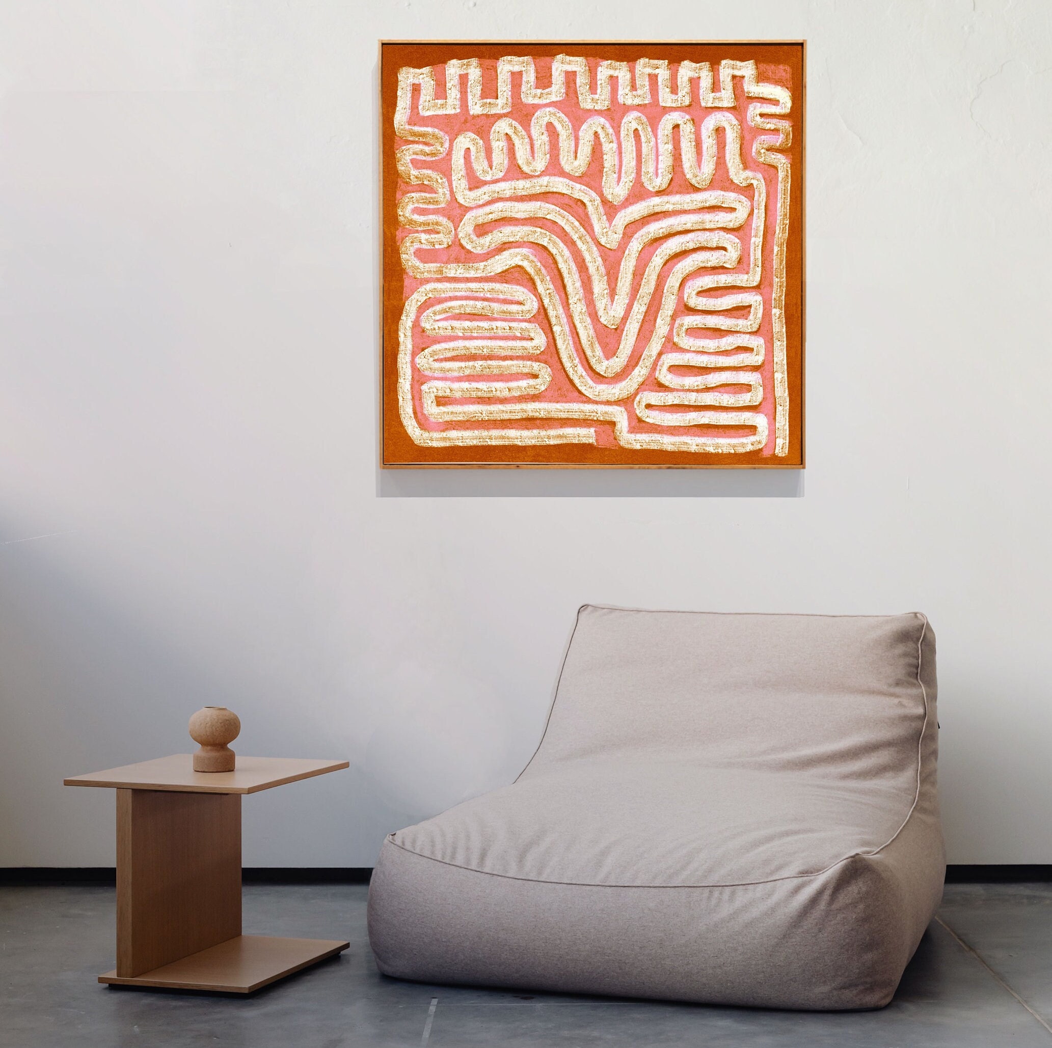Abstract Squiggle Lines Printable Art, Orange and Beige Downloadable ...