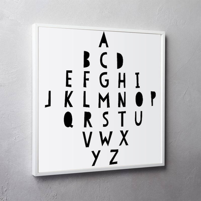 Alphabet Art Square Wall Art Kids Room Black and White - Etsy