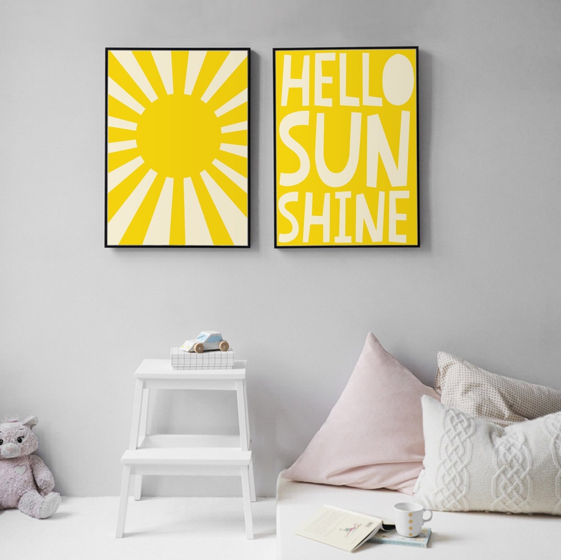 Kids Room Poster Print Set of 2 Yellow Art Print Poster - Etsy