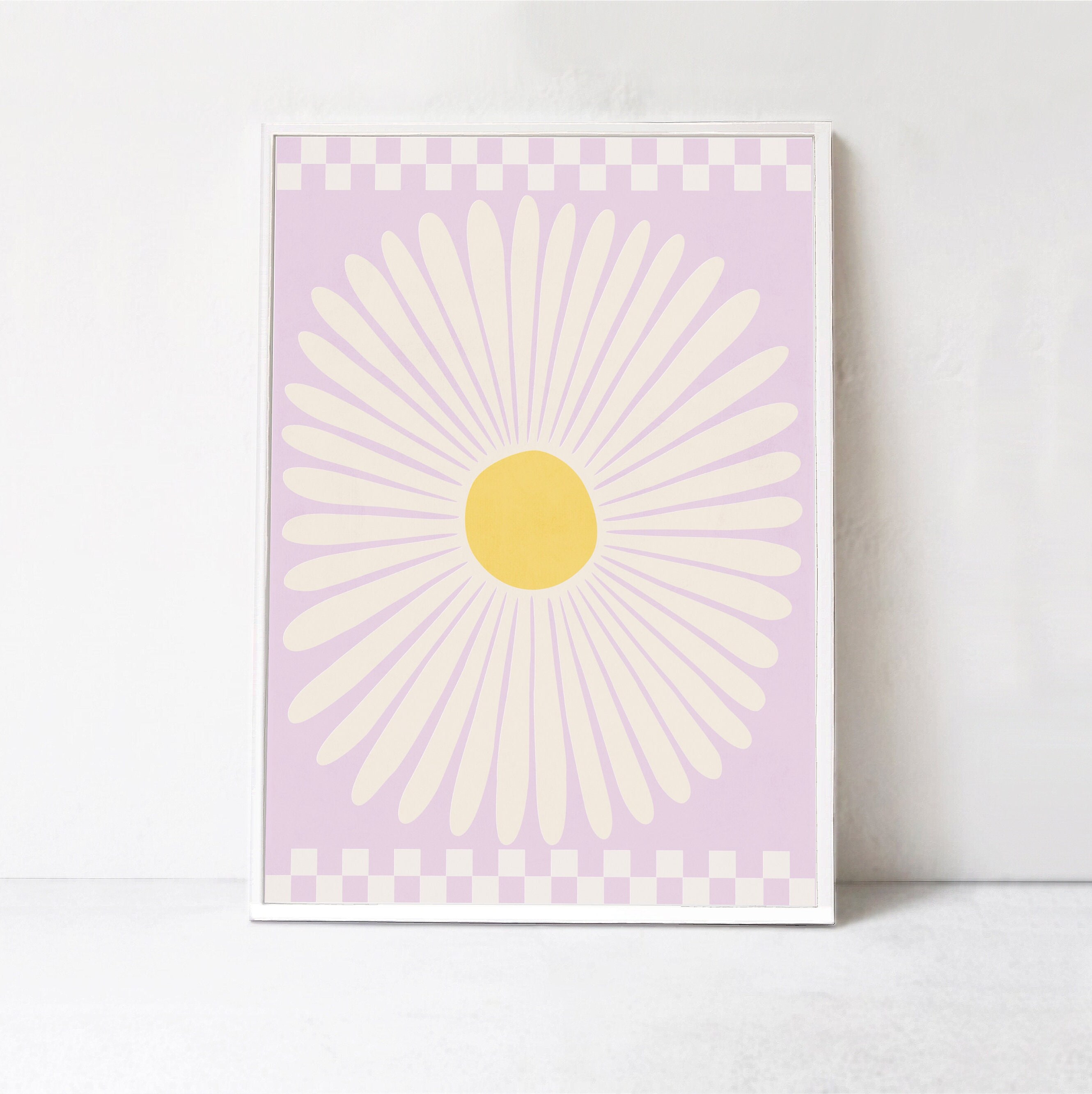 Daisy Poster, Floral Printable Art in Pastel Pink and Yellow ...