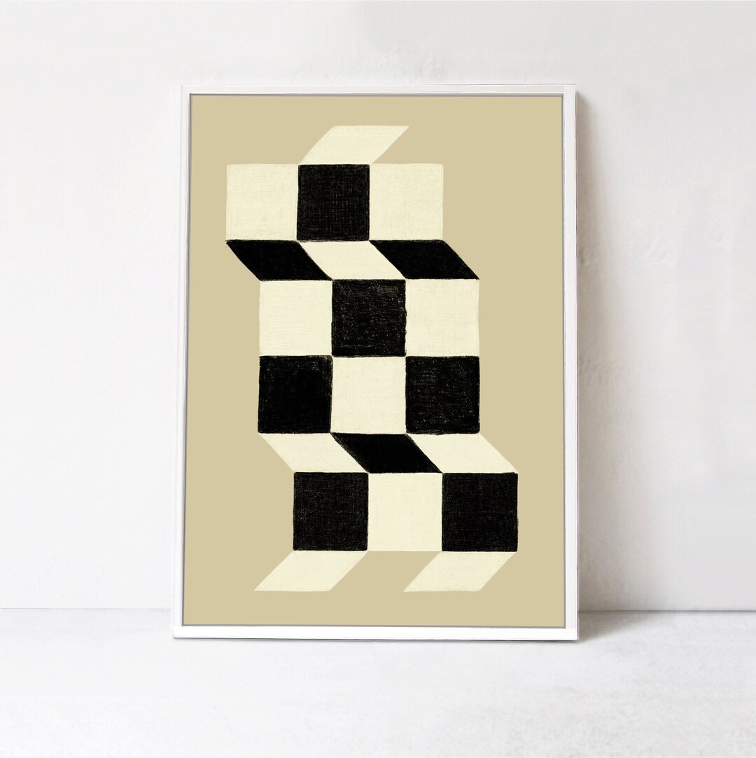 Abstract Checkered Poster Printable Wall Art in Neutral Tones - Etsy