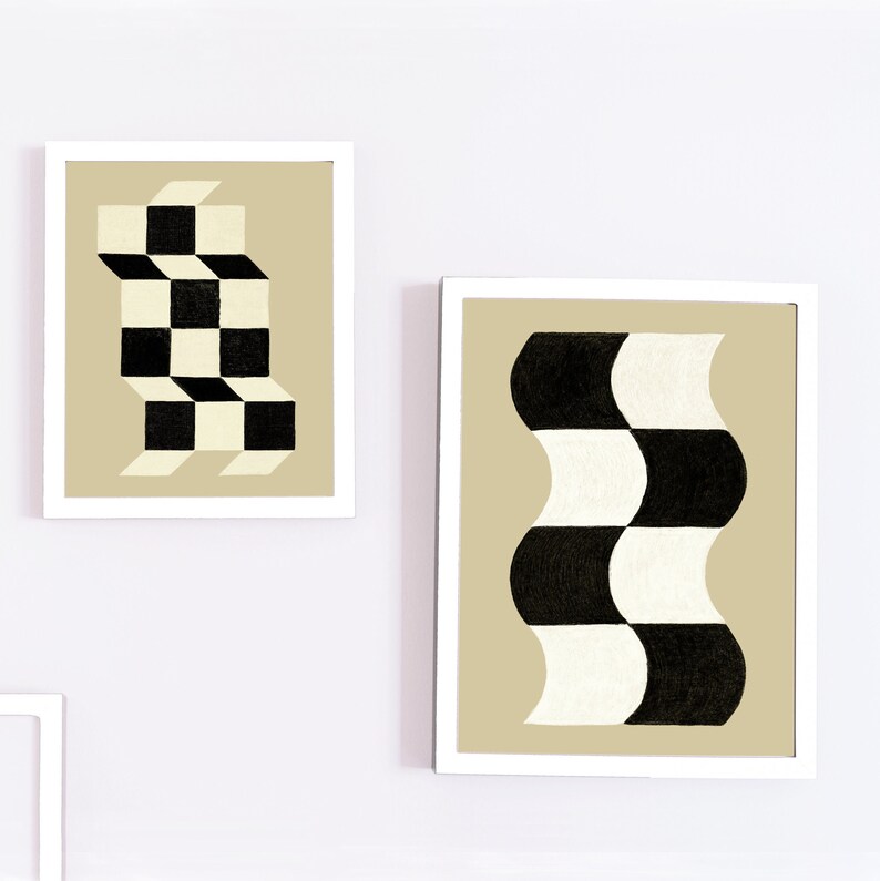Abstract Checkered Poster Printable Wall Art in Neutral Tones - Etsy