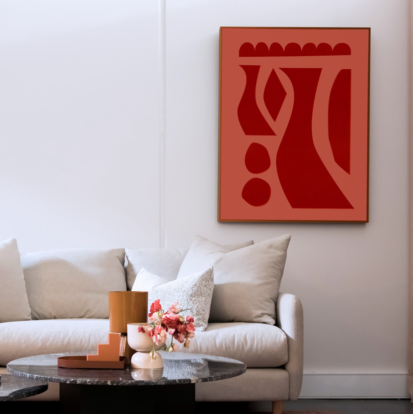 Red Abstract Shapes Art Print: Scandi Modern Digital - Etsy UK