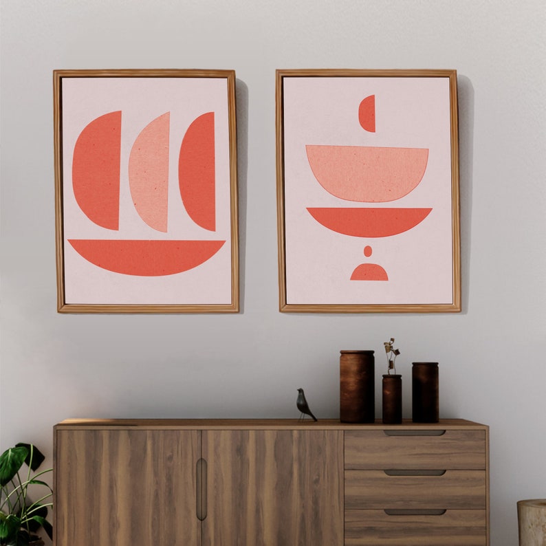 Printable Wall Decor Red Abstract Art Print Set of 2 Posters | Etsy