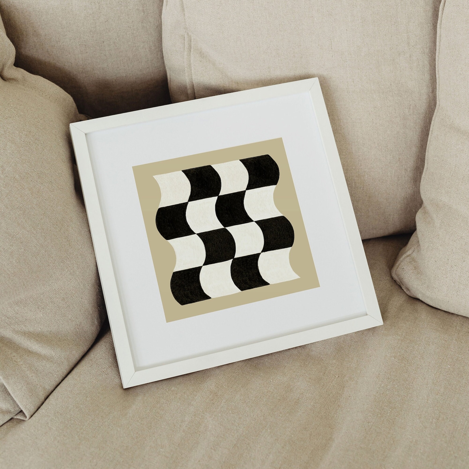 Abstract Checkered Painting Printable Wall Art: Square, Scandi Black ...