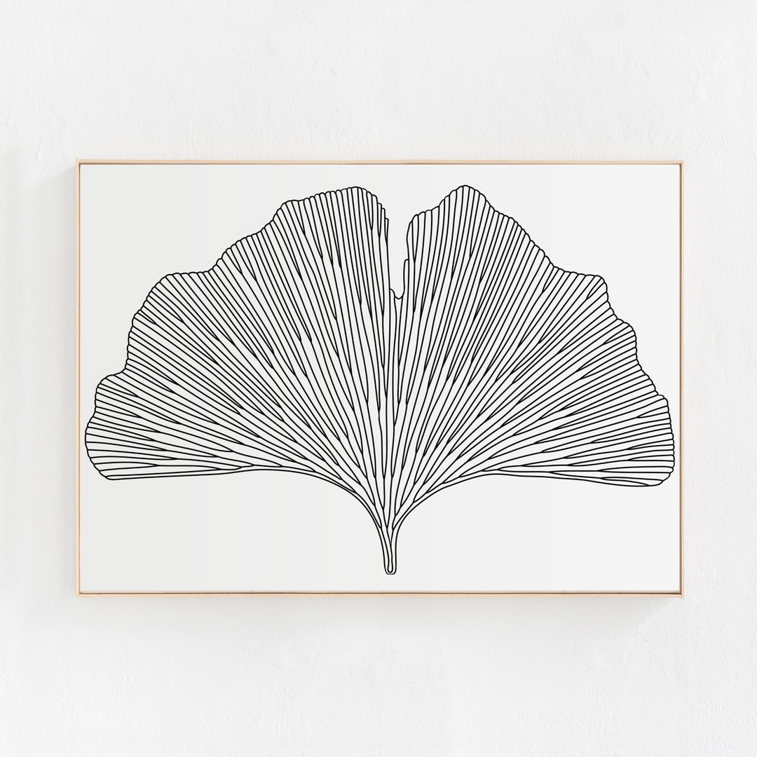 Gingko Print, Minimalist Gingko Leaf Art, Horizontal Black and White ...