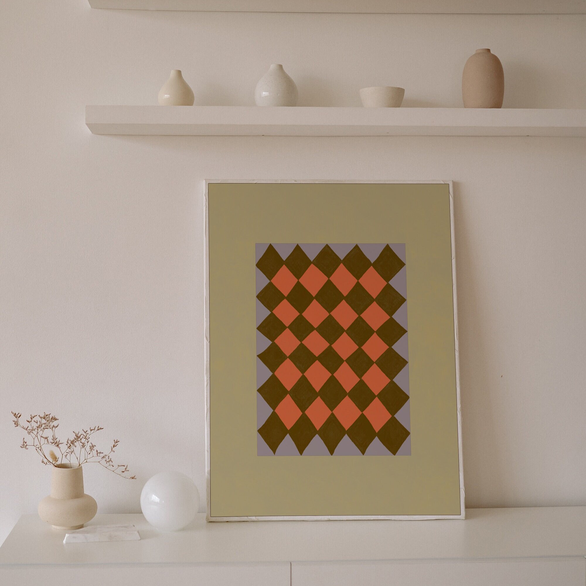 Scandi Modern Home Decor: Digital Downloadable Art Print, Checkered ...