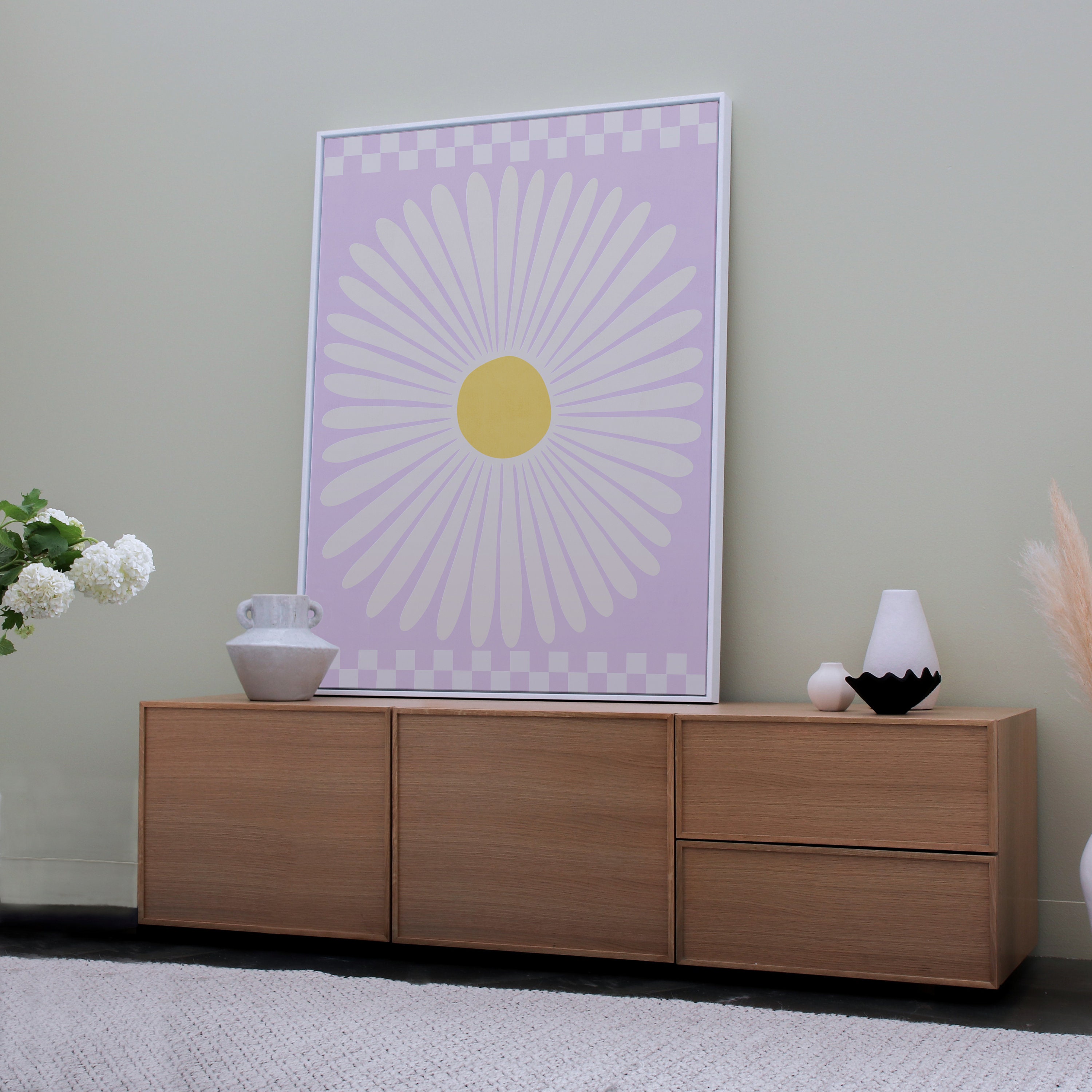 Daisy Poster, Floral Printable Art in Pastel Pink and Yellow ...