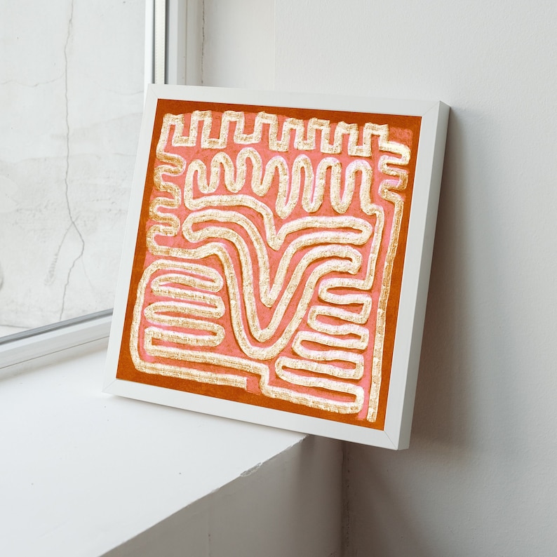 Abstract Squiggle Lines Printable Art, Orange and Beige Downloadable ...