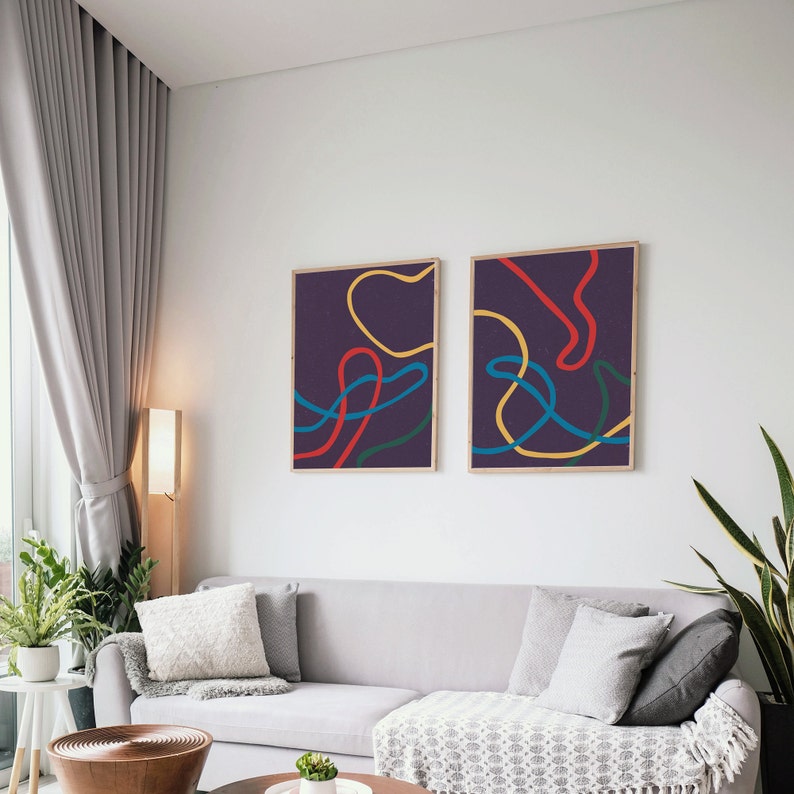 Colorful Lines Art Print Set of 2 Plum Color Wall Art DIGITAL - Etsy
