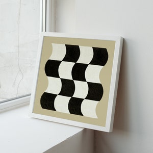 Abstract Checkered Painting Printable Wall Art: Square, Scandi Black ...