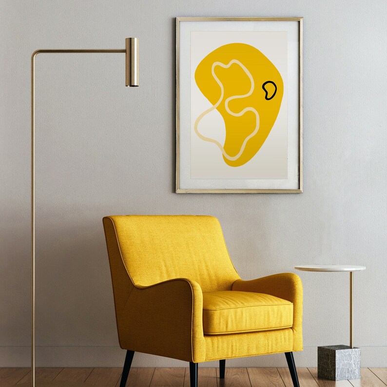 Mid Century Modern Art Print Poster Yellow Abstract Art Print - Etsy