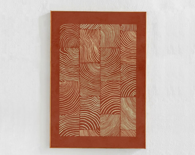 Abstract Line Pattern, Digital Downloadable Art Print. Burnt Orange ...