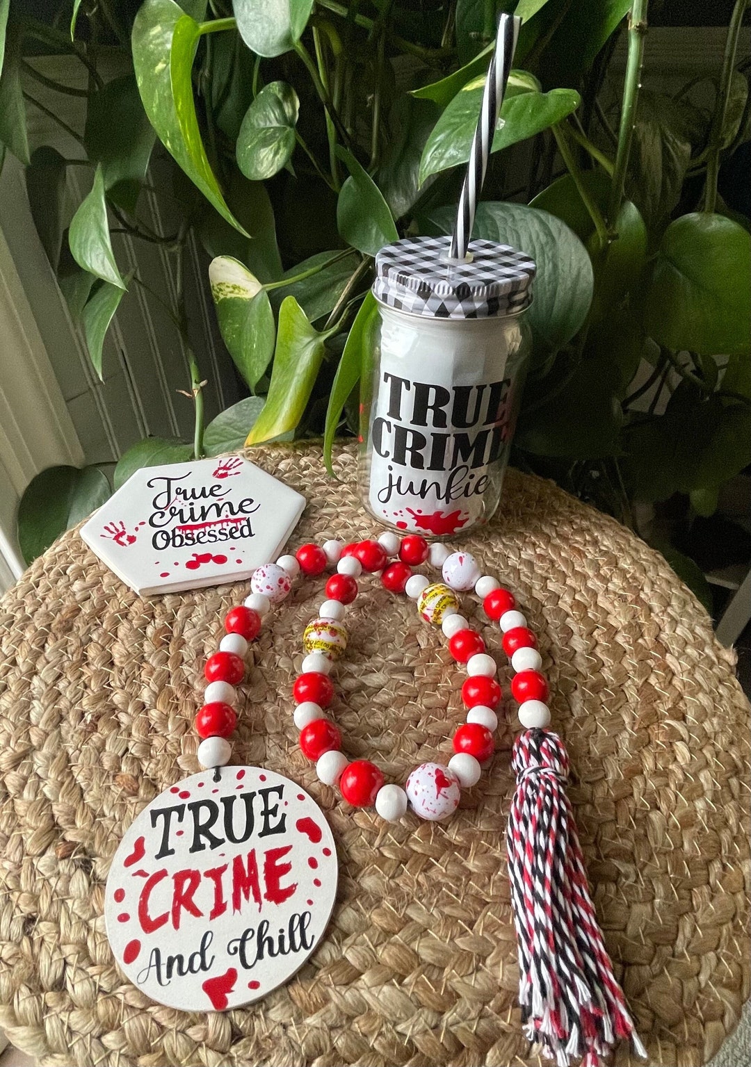 True Crime Garland: Wood & Resin Beads, Crime Scene Decor - Etsy