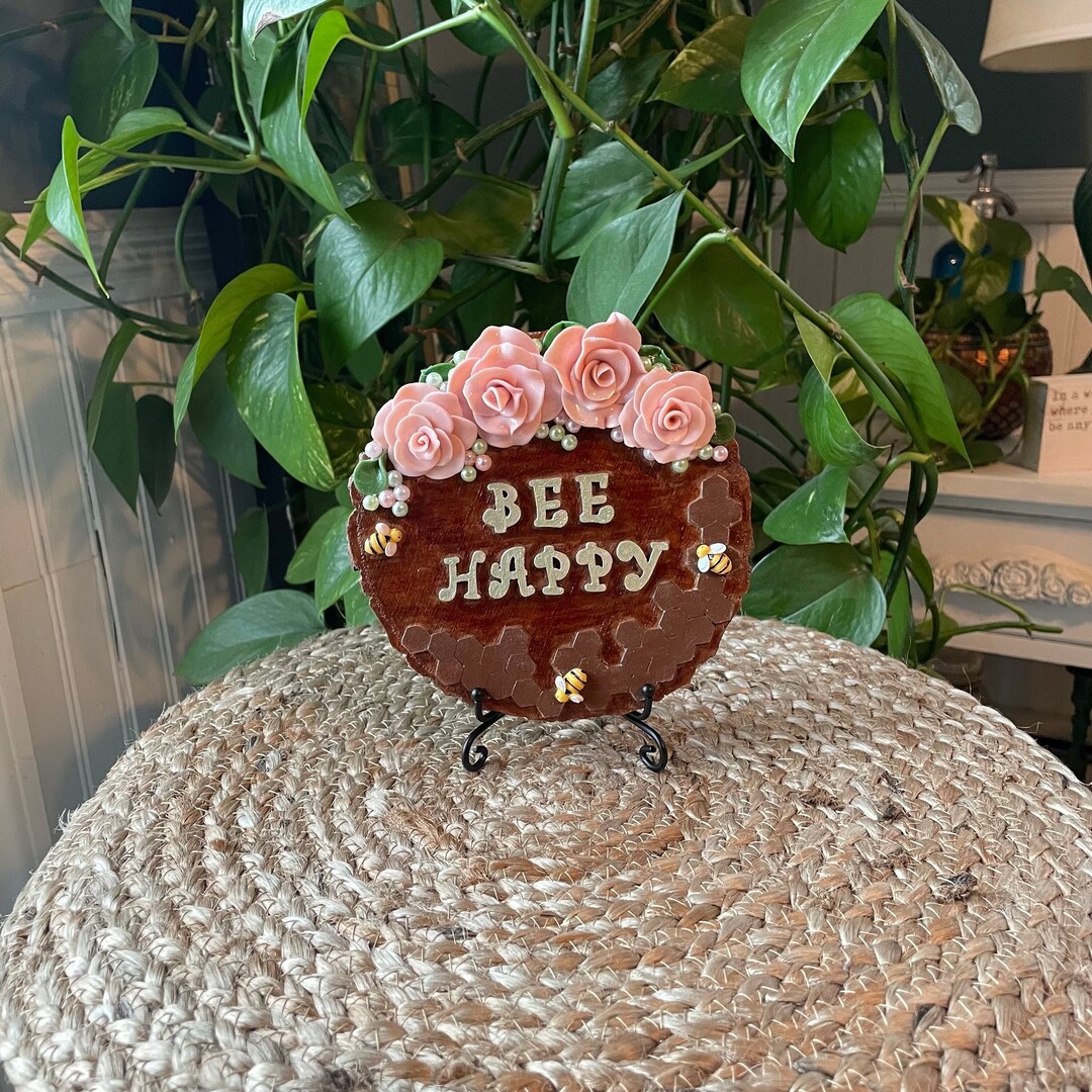 Sweet Farmhouse, Honeybee Bee-inspired, Pine, bee Happy, Wood Sign W ...