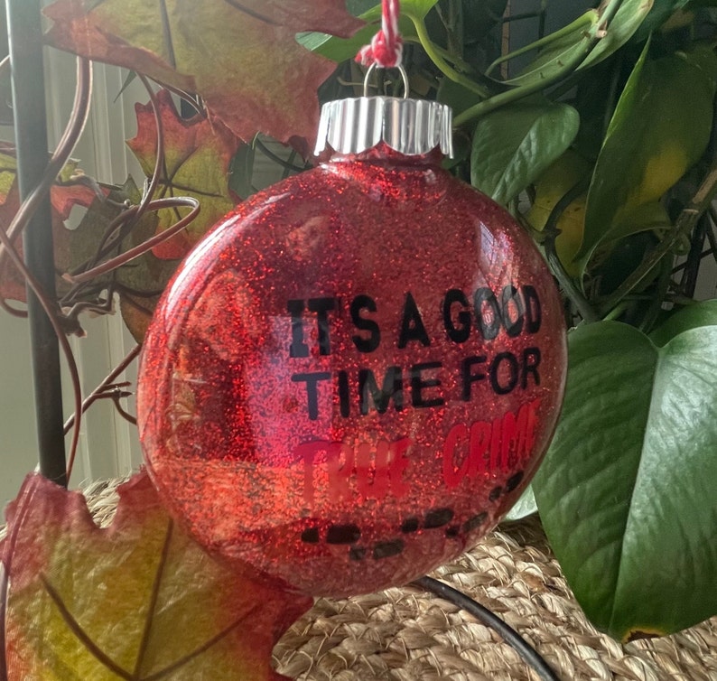 True Crime Fan Christmas Ornament: Red Glitter Shatterproof Disc - Etsy