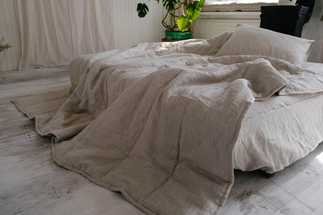 Natural Grey HEMP Linen Blanket Quilt - Linen Organic Fabric + Filler ...