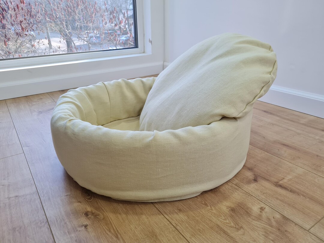 Unique Round Hemp Linen Pet Bed Cot With Removable Washable Natural ...