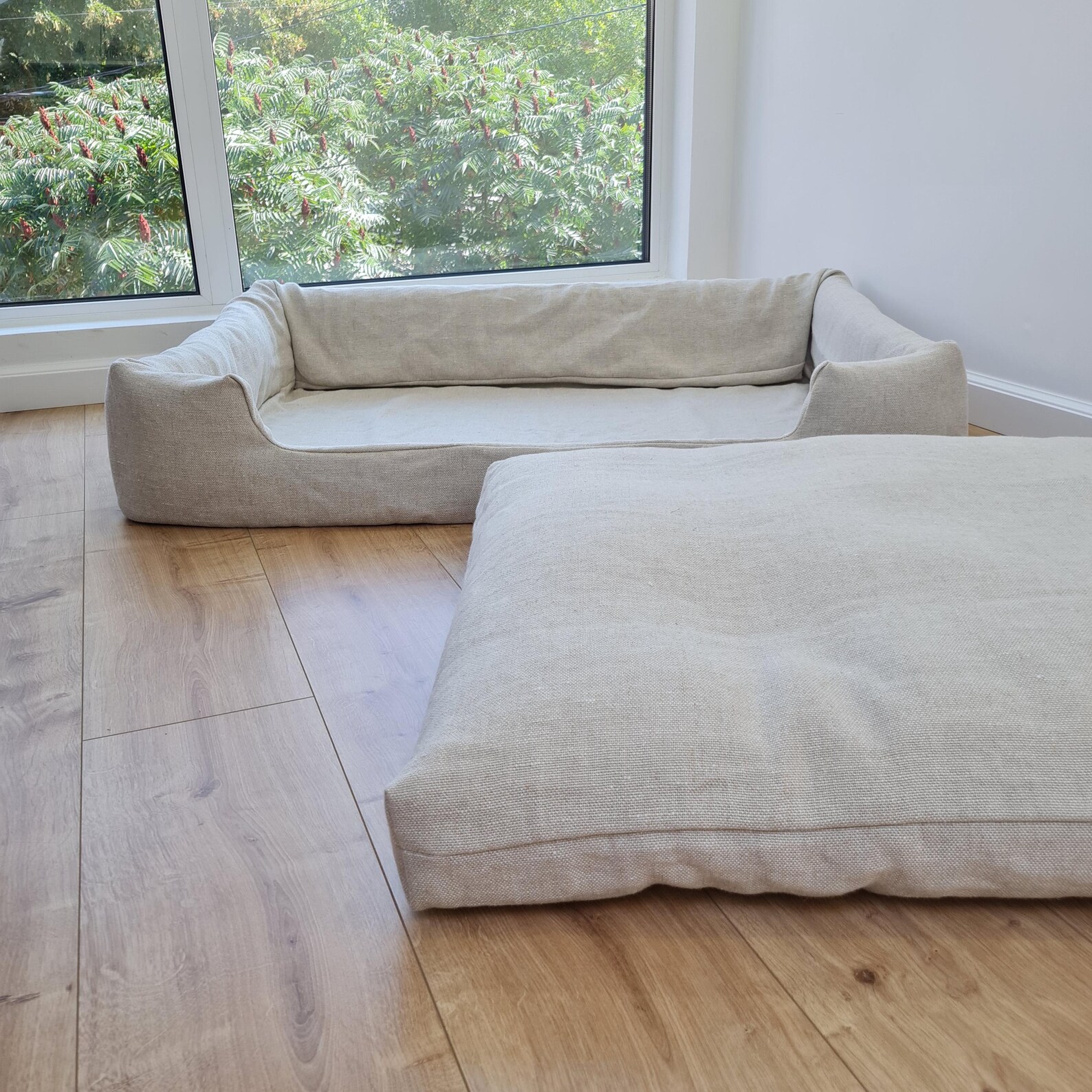 Hemp Pet Bed Removable Washable Natural Linen Cover Bed Filled Organic ...