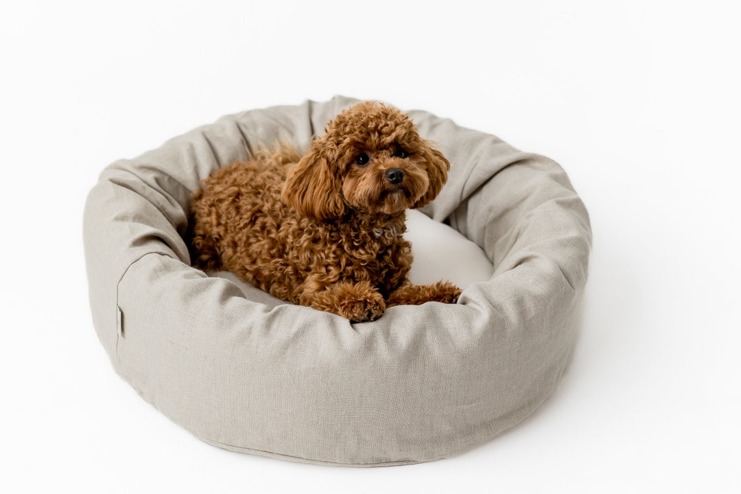 Unique Round Hemp Linen Pet Bed Cot With Removable Washable Natural Non ...