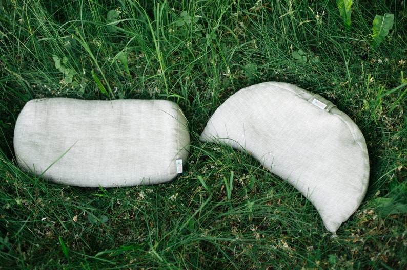 Linen Meditation Cresсent Cushion Filled With Buckwheat Hulls | Etsy
