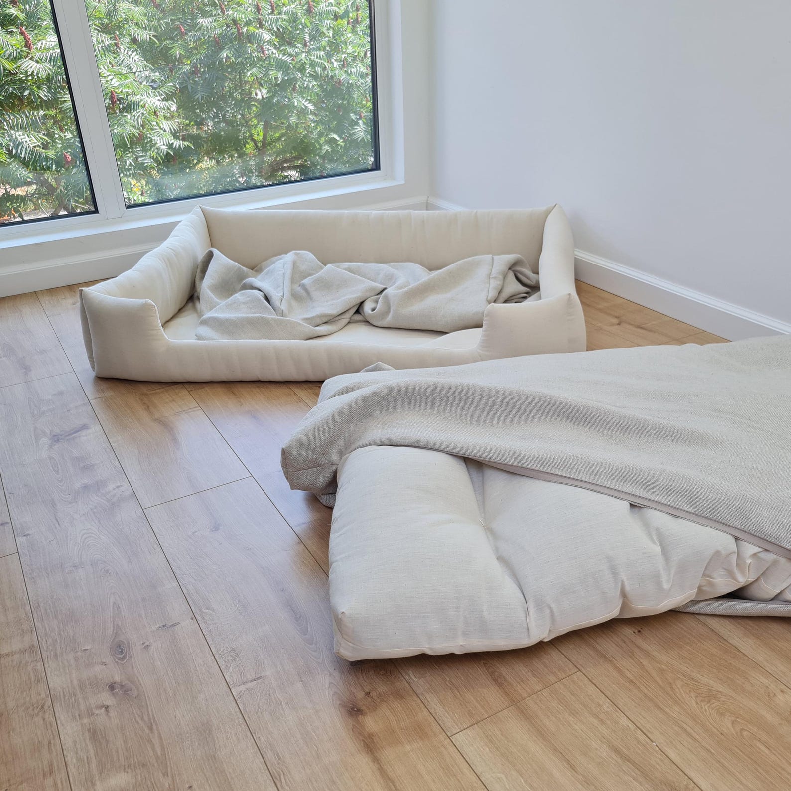 Hemp Pet Bed Removable Washable Natural Linen Cover Bed Filled Organic ...