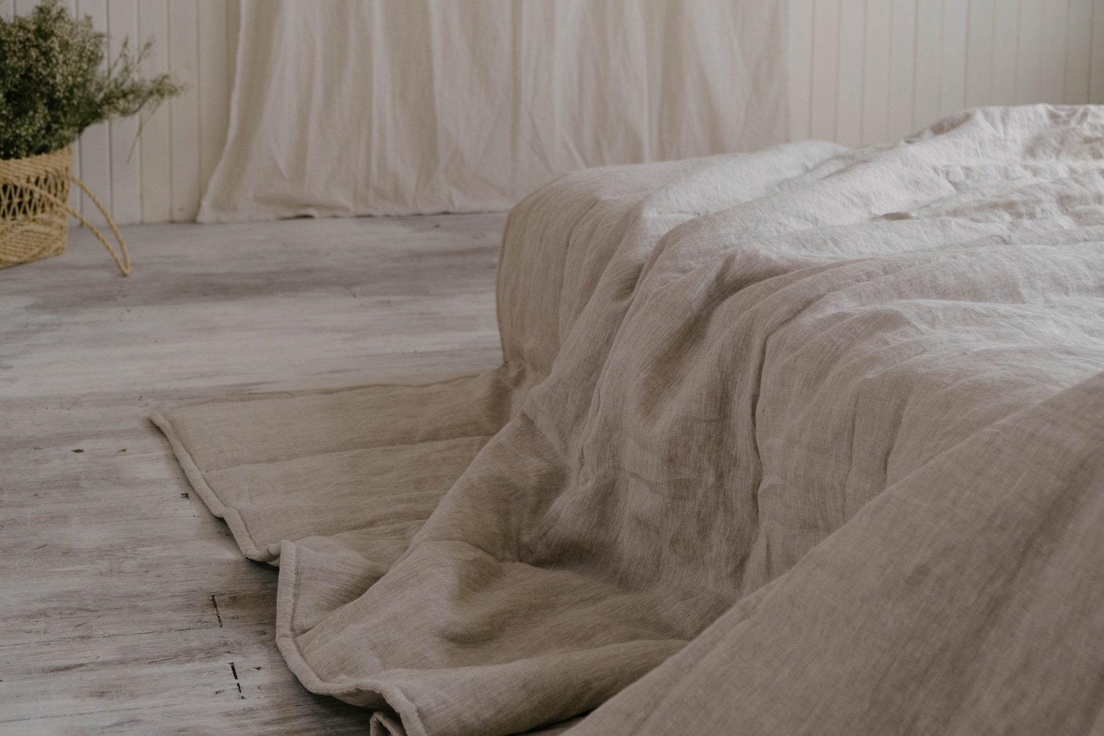 Natural Grey HEMP Linen Blanket Quilt - Linen Organic Fabric + Filler ...