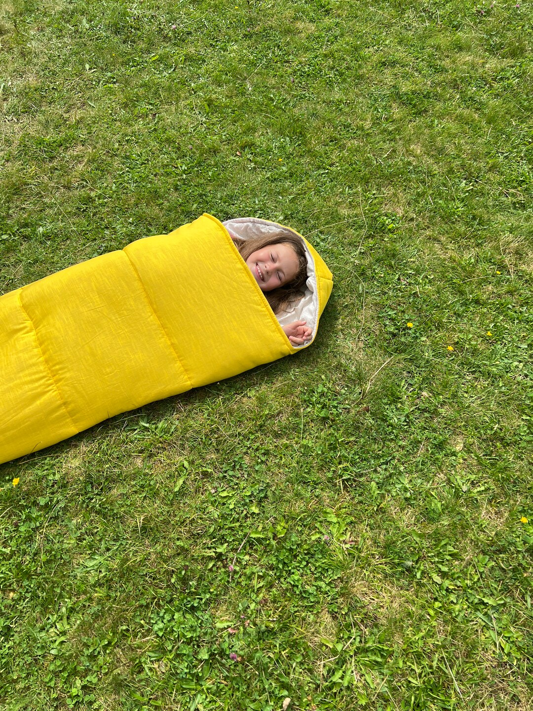 Kids HEMP Linen Sleeping Bag With Hood School Yellow Nap Mat for Kids ...