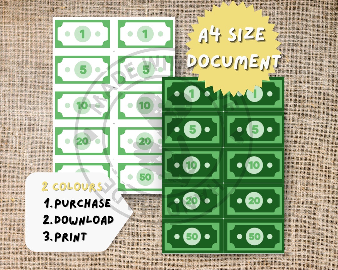 Play Money Printable Kids Pretend Money Learning Money Kids Pretend ...