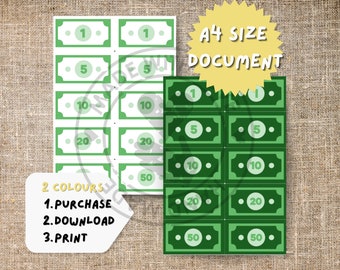 Play Money Printable Kids Pretend Money Learning Money Kids Pretend ...