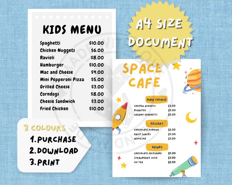 6 Pretend Play Diner Restaurant Cafe Menu, Preschool Pretend Play, Kids ...