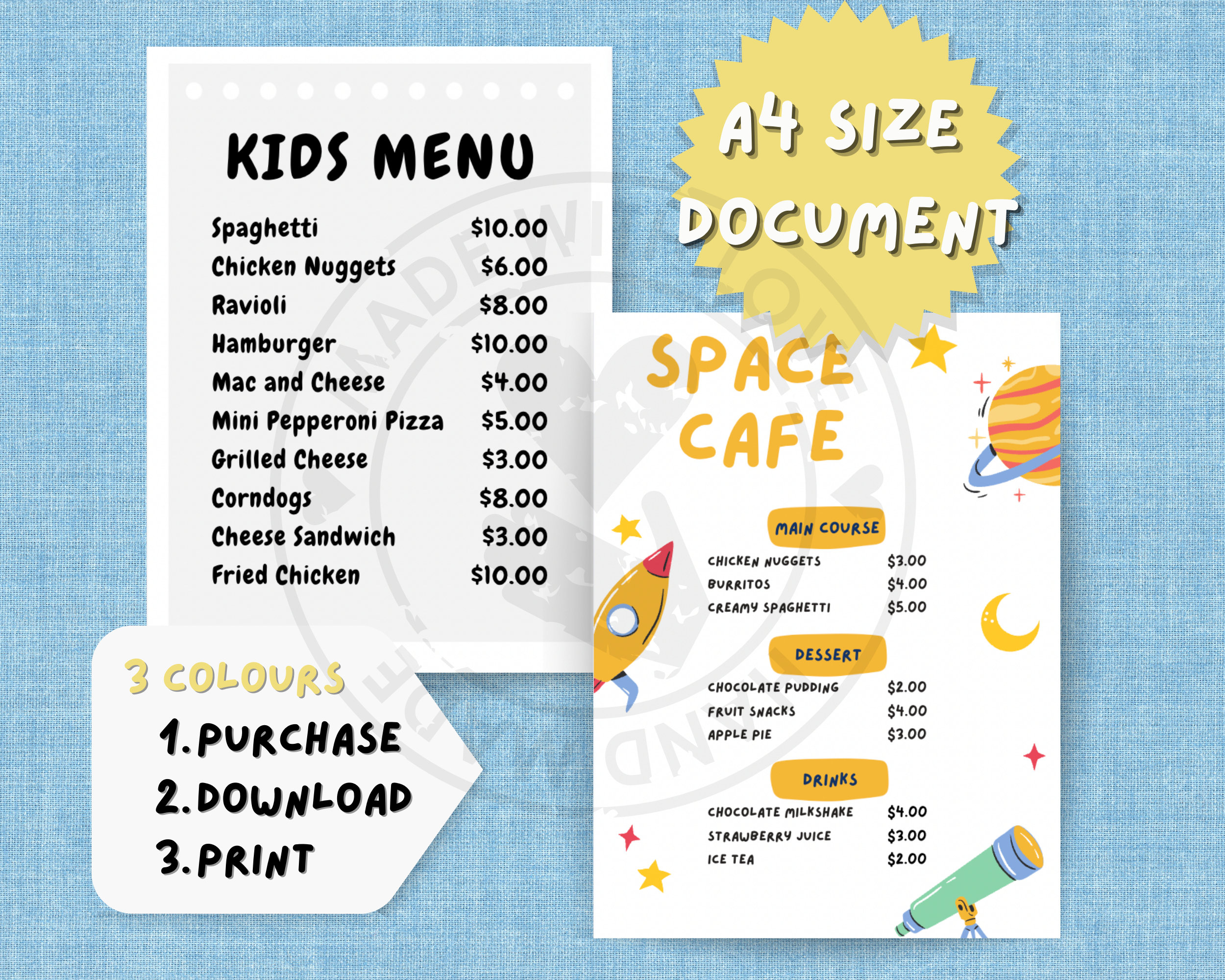 6 Pretend Play Diner Restaurant Cafe Menu, Preschool Pretend Play, Kids ...