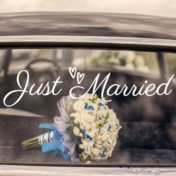 Vinyl Just Married Car Decorations Just Married Cursive Lettering With