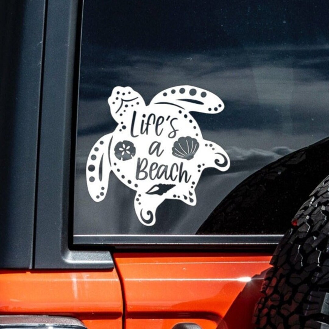Turtle Window Decal, Beach Car Bumper Sticker, Beach Life Vinyl Window ...