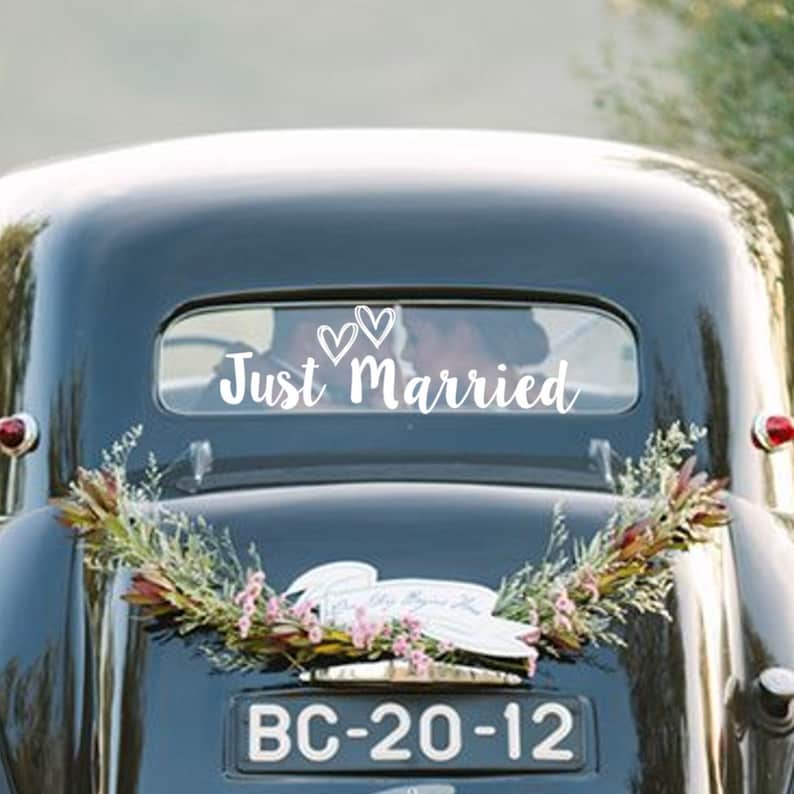 Just Married Wedding Car Window Decal, Custom Wedding Car Sign ...