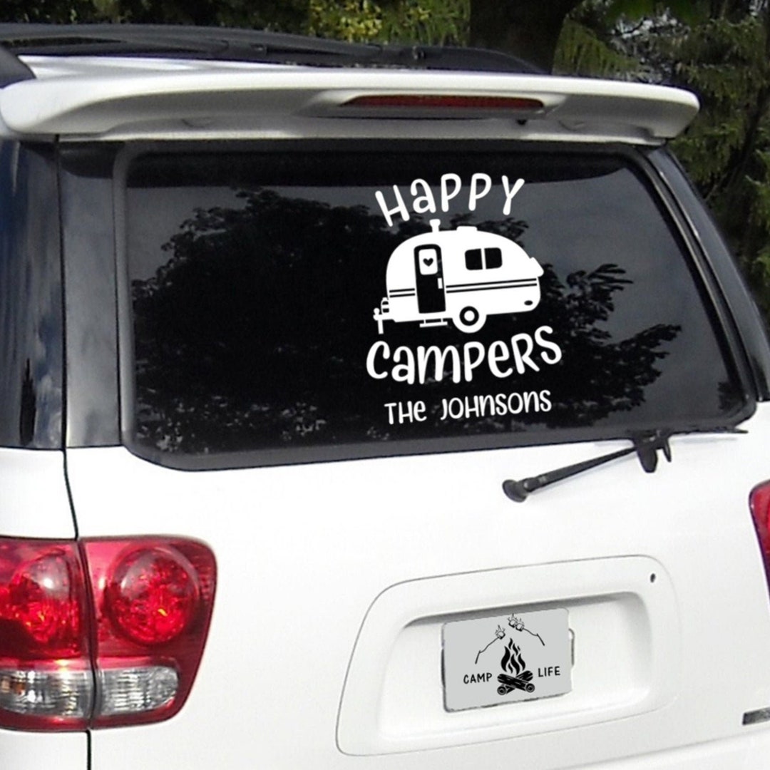 Happy Camper RV Vinyl Window Decal, Personalized Camping Window Sticker ...