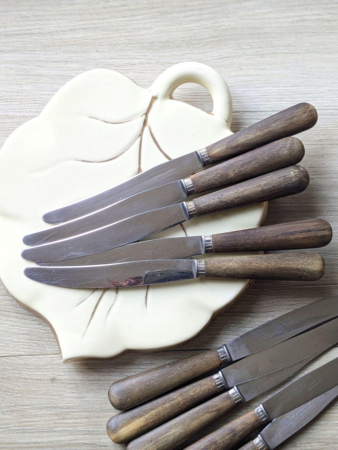 10 Vintage French Knives 1950, Horn Handle, Stainless Steel Blade ...