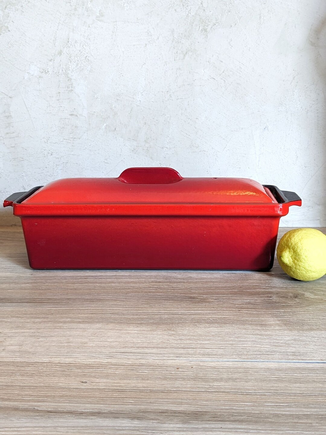Large Enameled Cast Iron Terrine France Vintage 1970 1980s, Shaded Red ...
