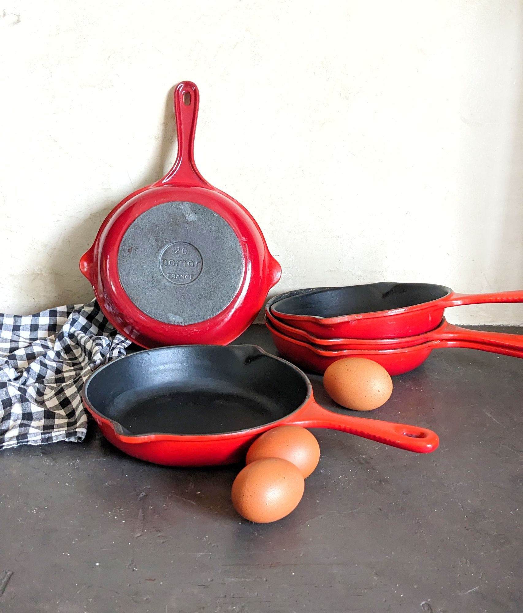 NOMAR Vintage French Enameled Cast Iron Frying Pan like Le Creuset 20 ...