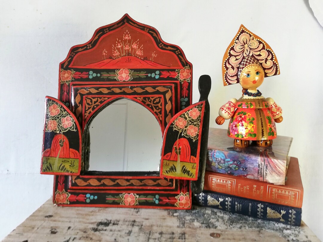 Vintage Hand Painted Moroccan Mirror, Window Mirror With Shutters ...