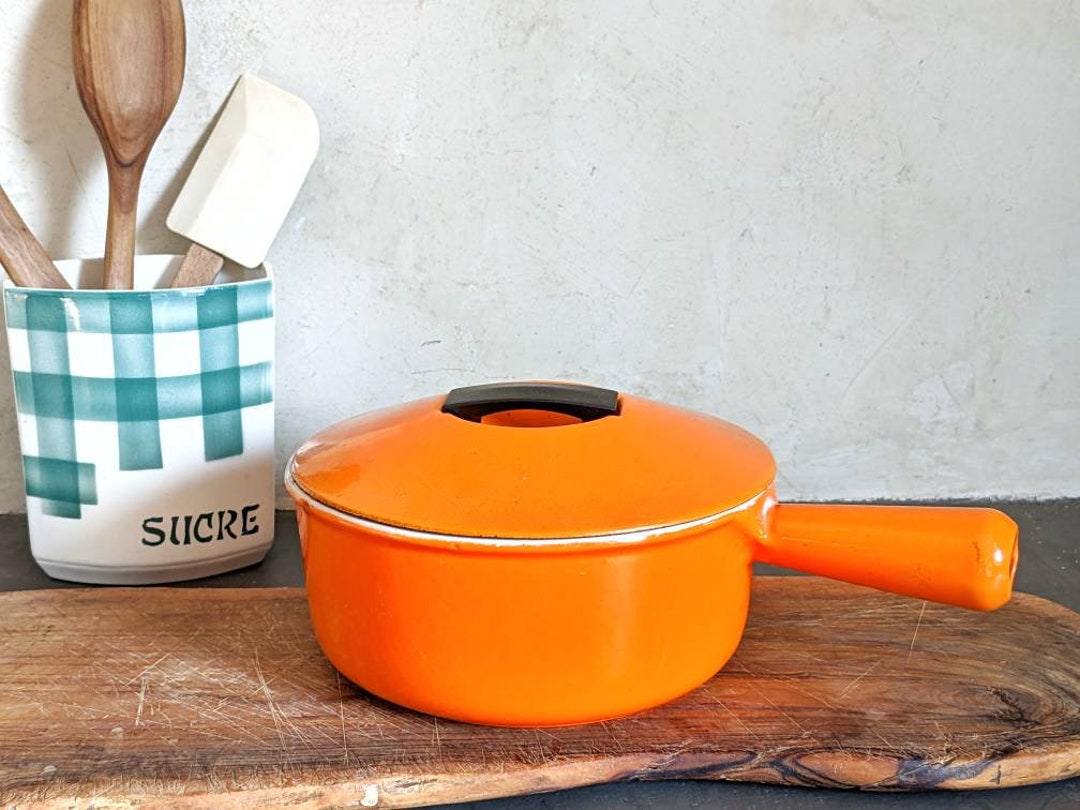 Vintage French Enameled Cast Iron Saucepan 1960 1970, COUSANCES Made in ...