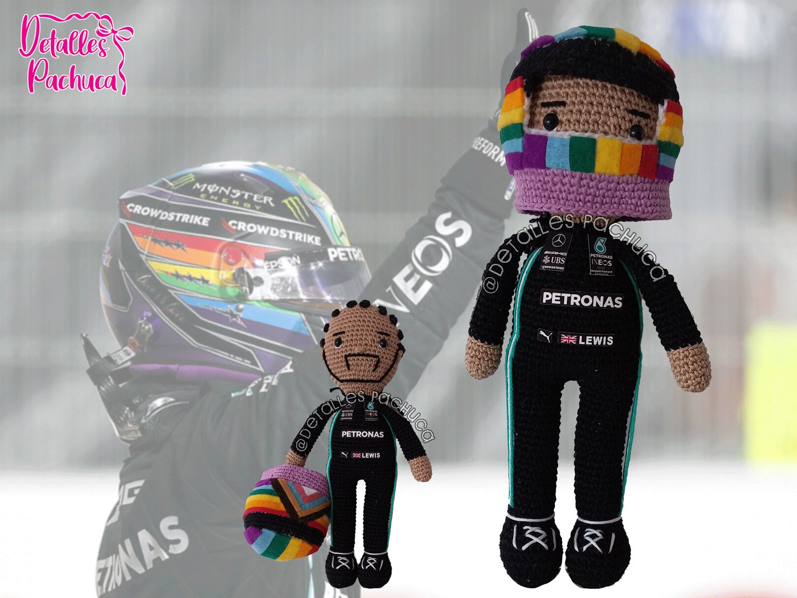 Lewis Hamilton Mercedes F1 Formula 1 Racing Driver Crochet Plushie Doll ...