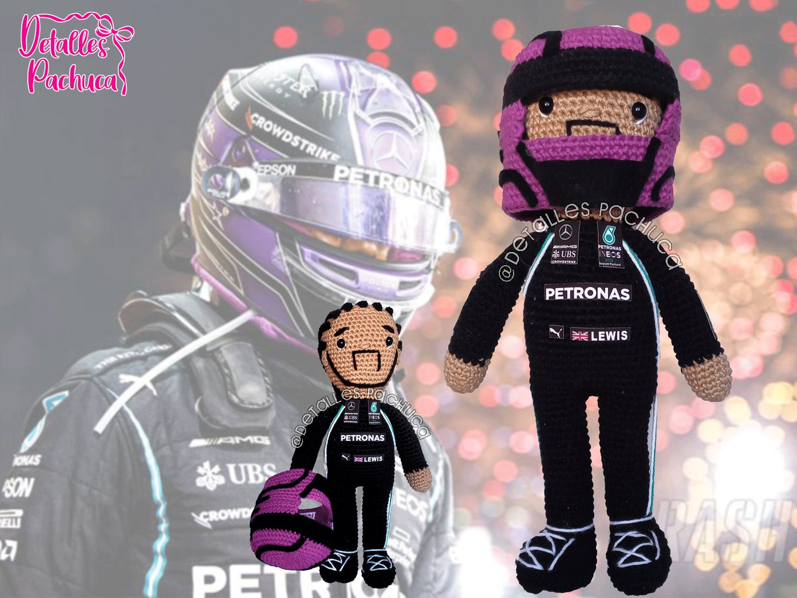 Lewis Hamilton Mercedes F1 Formula 1 Racing Driver Crochet Plushie Doll ...