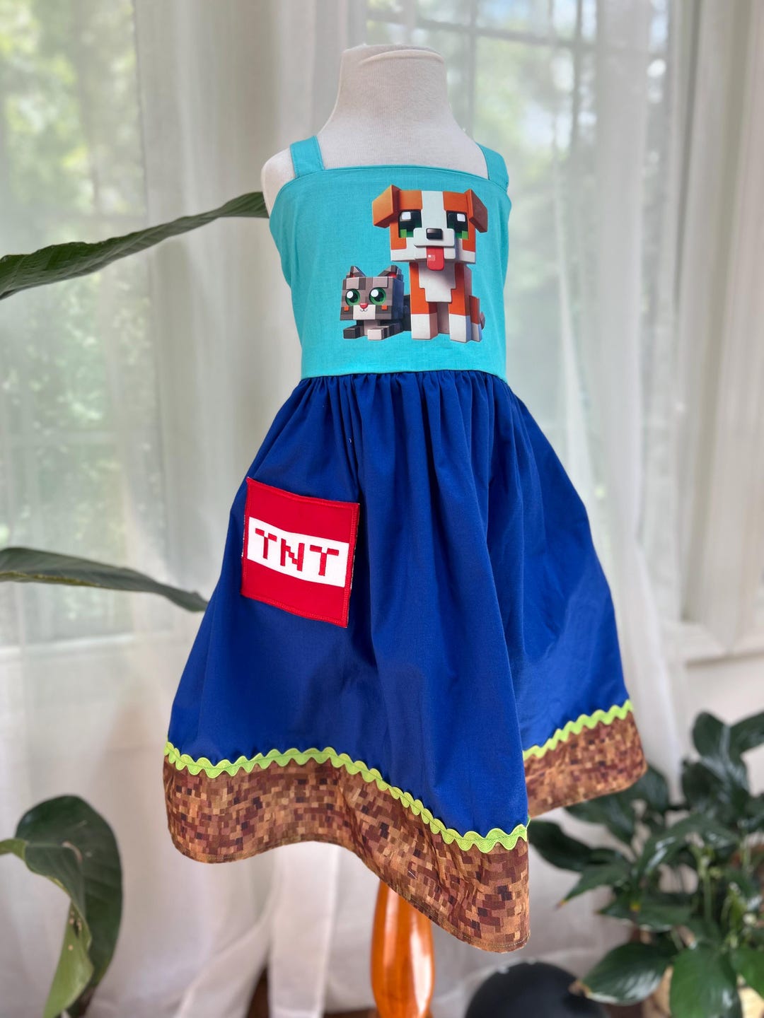 Girl's Mining Character Dress, Mining Video Game Dress, Girl's Pixel ...