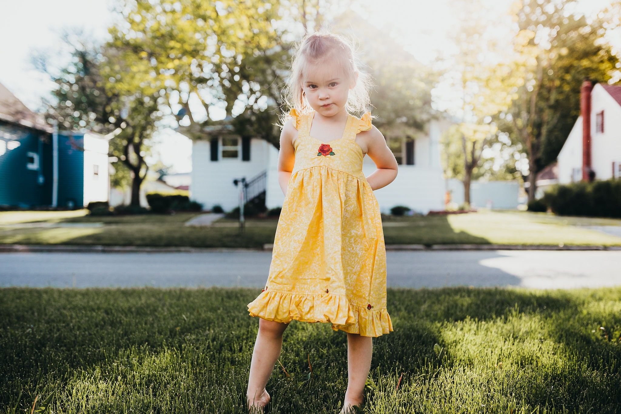 Girl's Yellow Princess Ballgown Dress , Girl's Yellow and Rose Princess ...