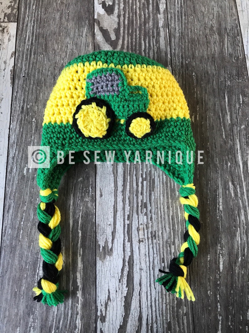 Crocheted John Deere Inspired Tractor Hat | Etsy